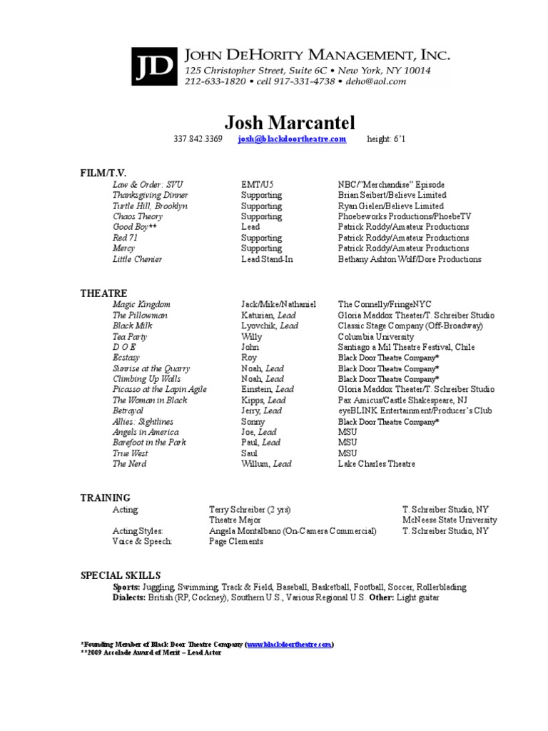 Joshmarcantel Acting Resume 2015 | PDF