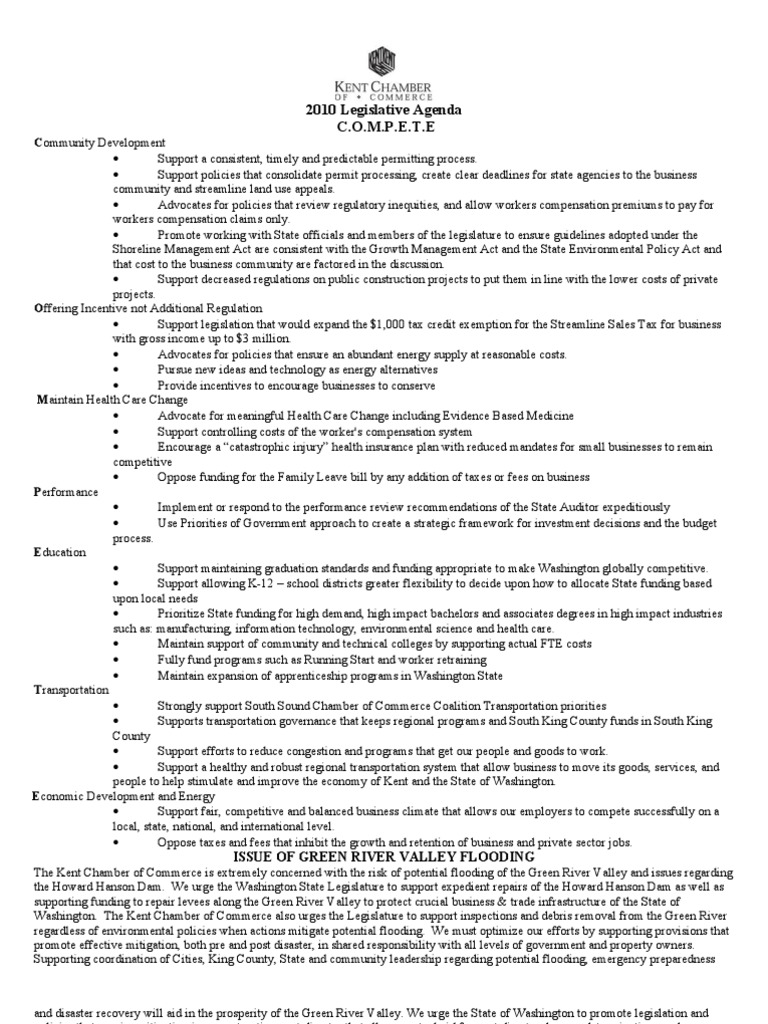 2010 Legislative Agenda C.O.M.P.E.T.E: Community Development ...