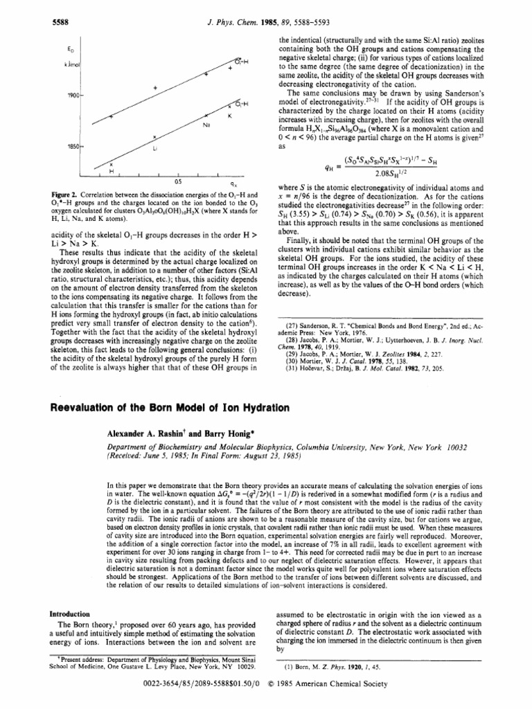 Reevaluation of The Born Model Ion Hydration: 5588 Phys. Chem. 1985,89 ...