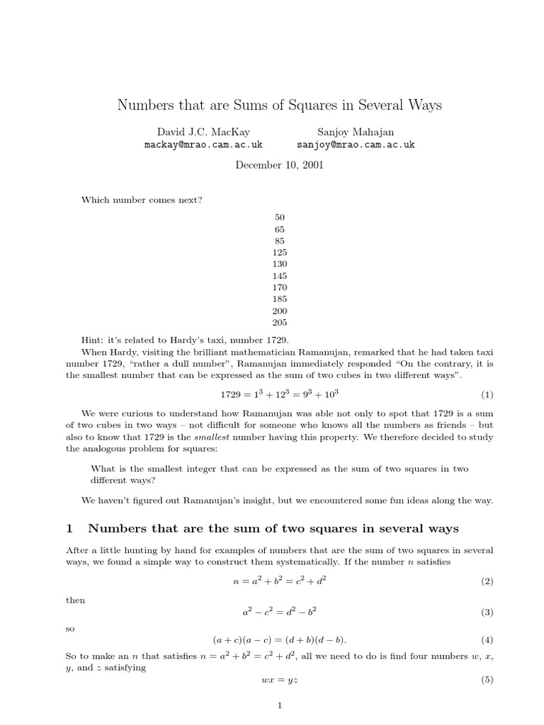 Number As Sum of Squares | PDF | Integer | Discrete Mathematics