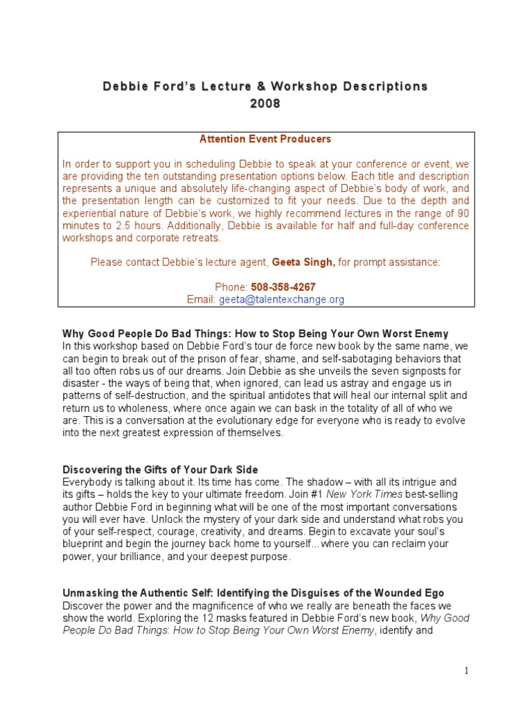 Debbie Ford's Life-Changing Workshop Options: Insights into Personal ...