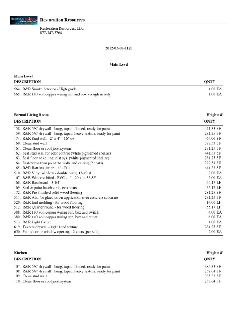 Xactimate Example Estimate | PDF | Ceiling | Drywall