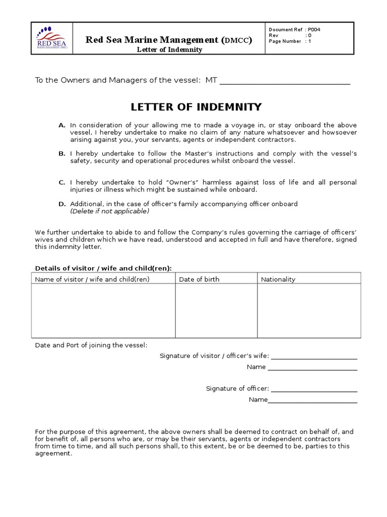 P004 - Letter of Indemnity | PDF