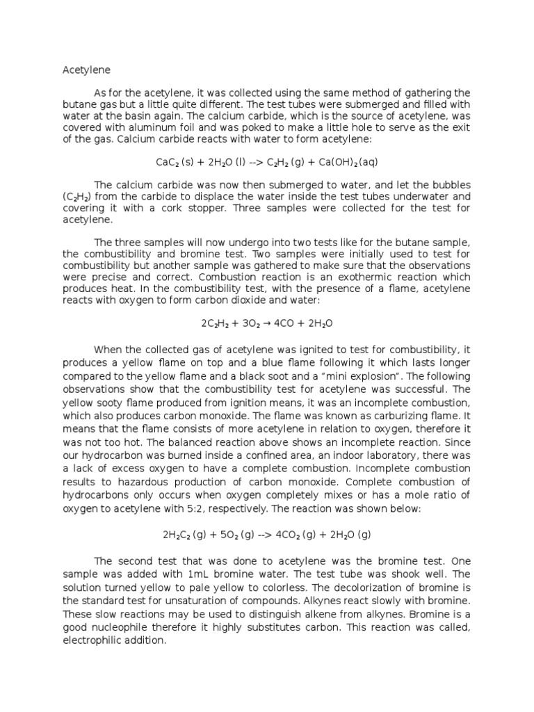 Characterization of Acetylene Through Combustibility and Bromine Tests ...