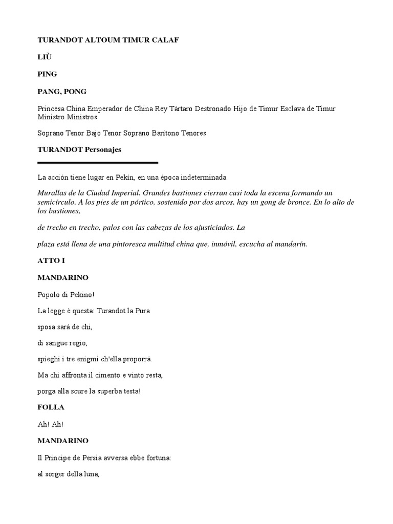Puccini. Turandot. Libretto | PDF | Musica italiana | Ópera