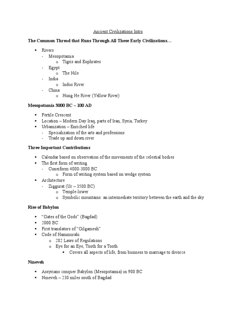 Ancient Civilizations Notes | PDF | Epic Of Gilgamesh | Mythology
