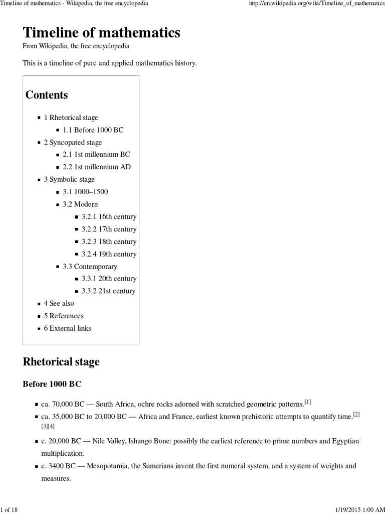 Timeline of Mathematics - Wikipedia, The Free Encyclopedia | PDF ...
