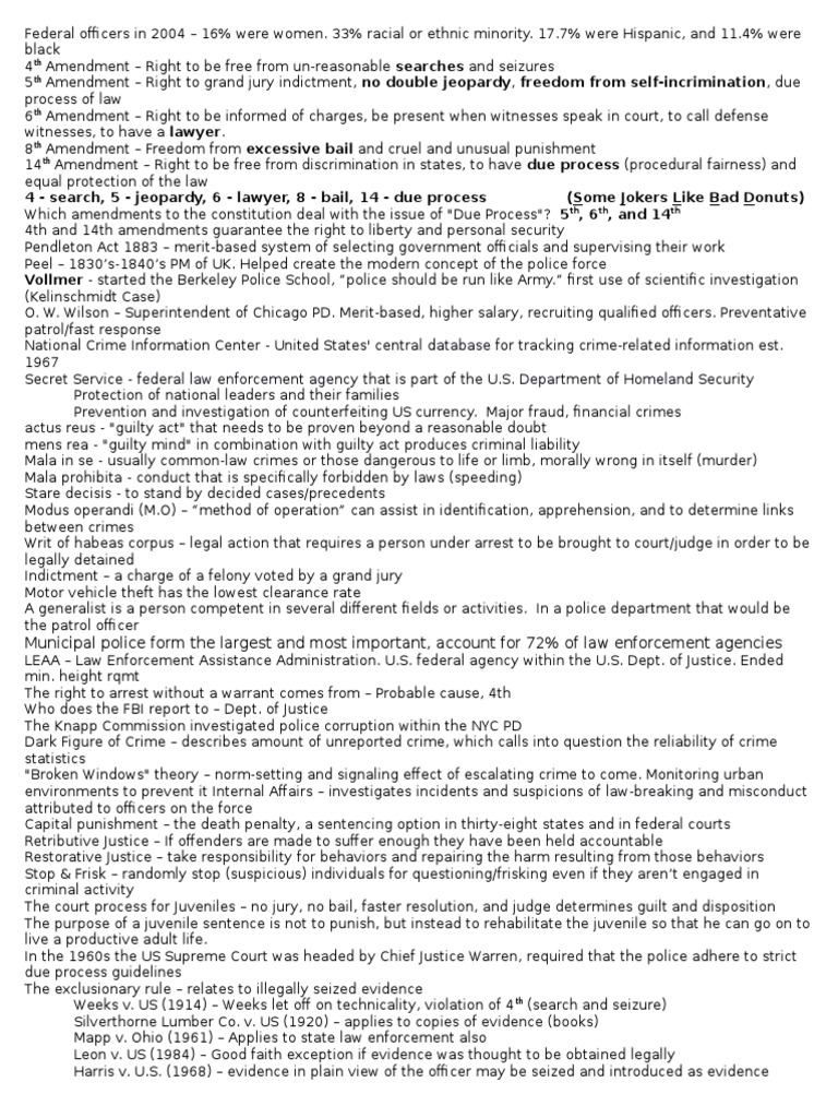 Intro Law Enforcement Study Guide | PDF | Search Warrant | Crime & Violence