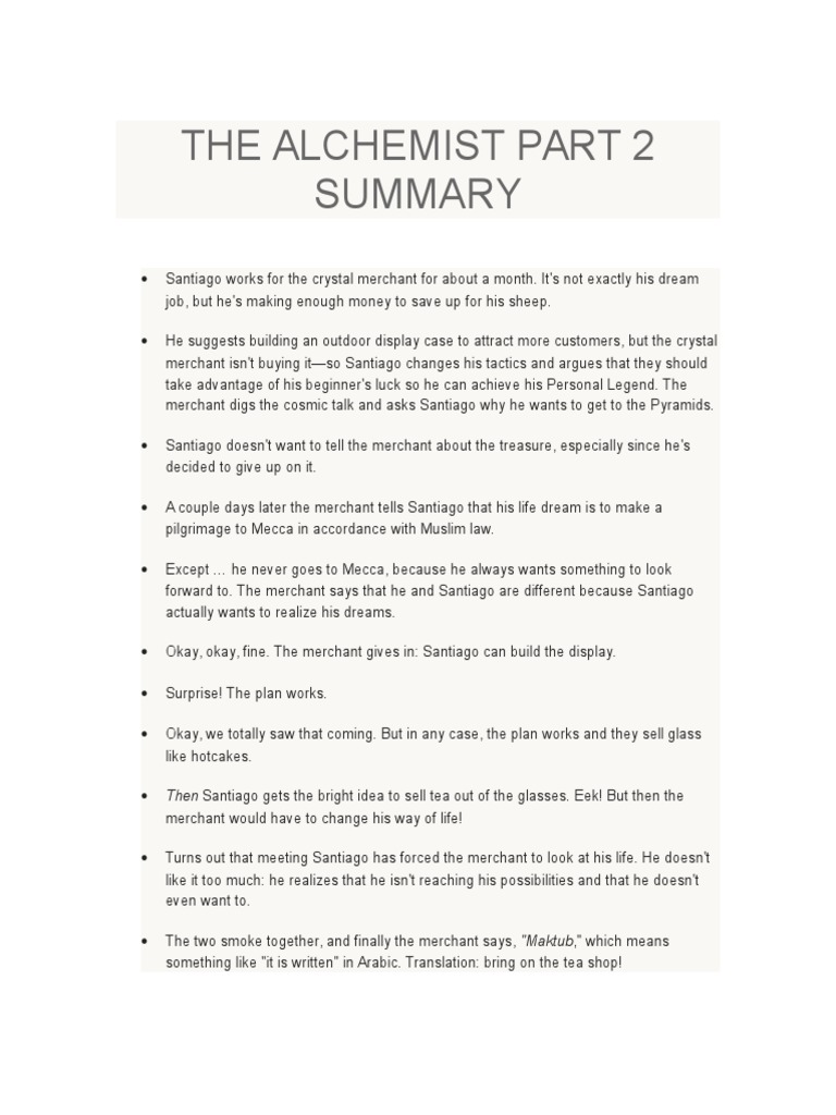 The Alchemist Part 2 Summary English - Resumen Libro El Alquimista ...