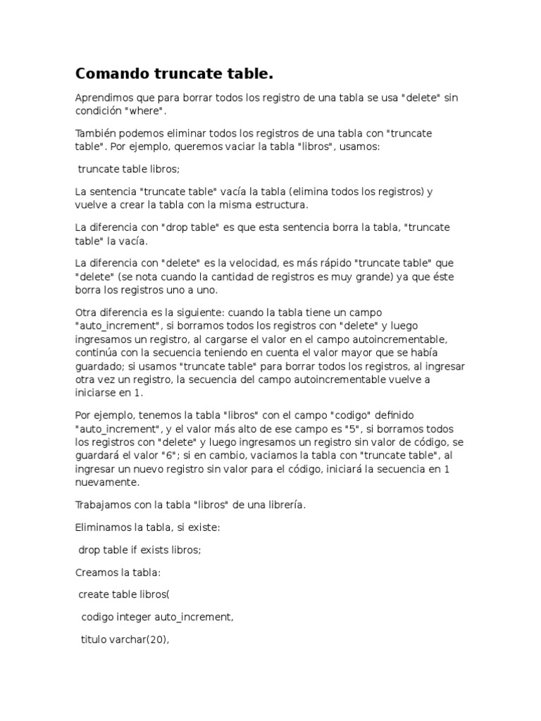 Ando Truncate Table | PDF | Tabla (base de datos) | Áreas de informática