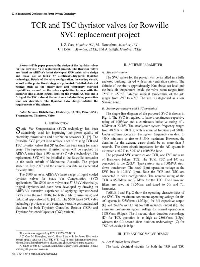 TCR and TSC Thyristor Valves For Rowville SVC Replacement Project | PDF | Vacuum Tube | Capacitor