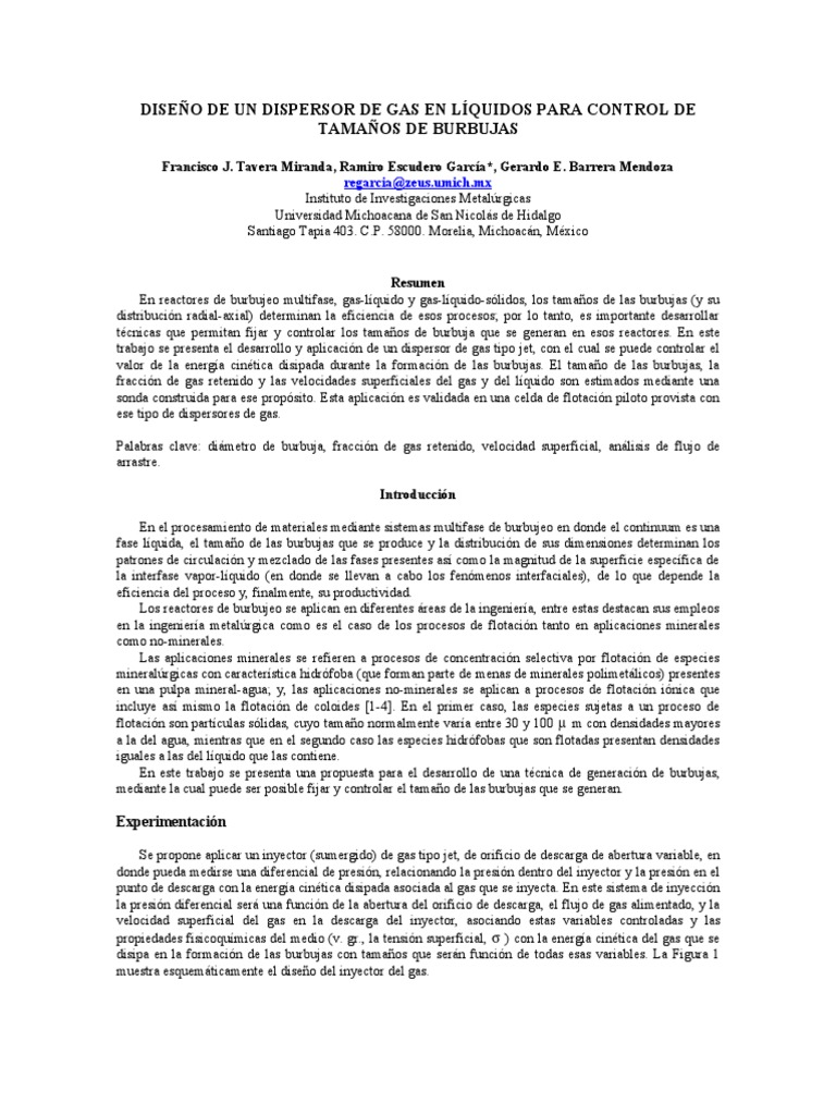 Diseño de Un Dispersor de Gas en Líquidos | PDF | Gases | Motor a reacción