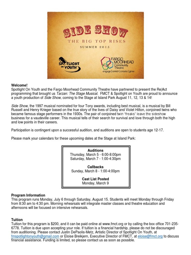 Side Show Informational Meeting Handout | PDF | Audition | Performing Arts