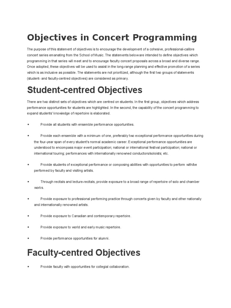 Concert Programming Objectives Explained | PDF | Cost–Benefit Analysis ...