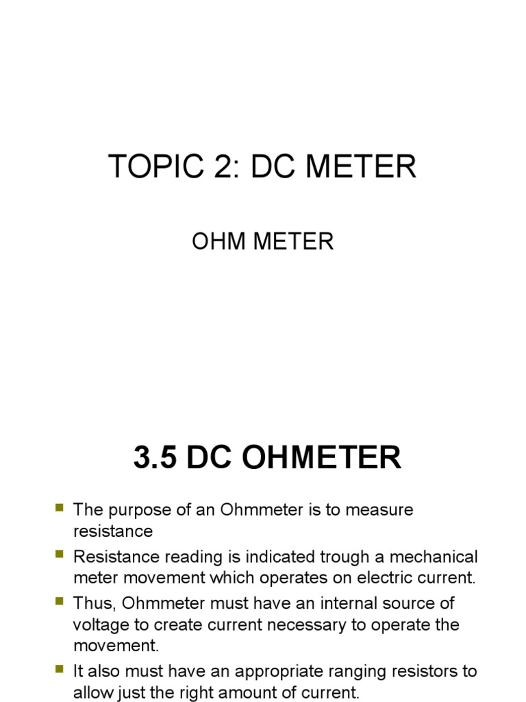 Understanding DC Ohm Meter Functionality | PDF | Physics | Electromagnetism