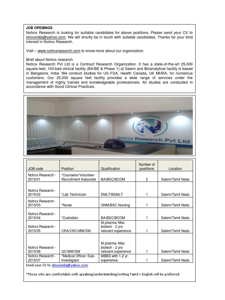 Notrox Research - We Are Expanding | PDF | Health Sciences | Medicine