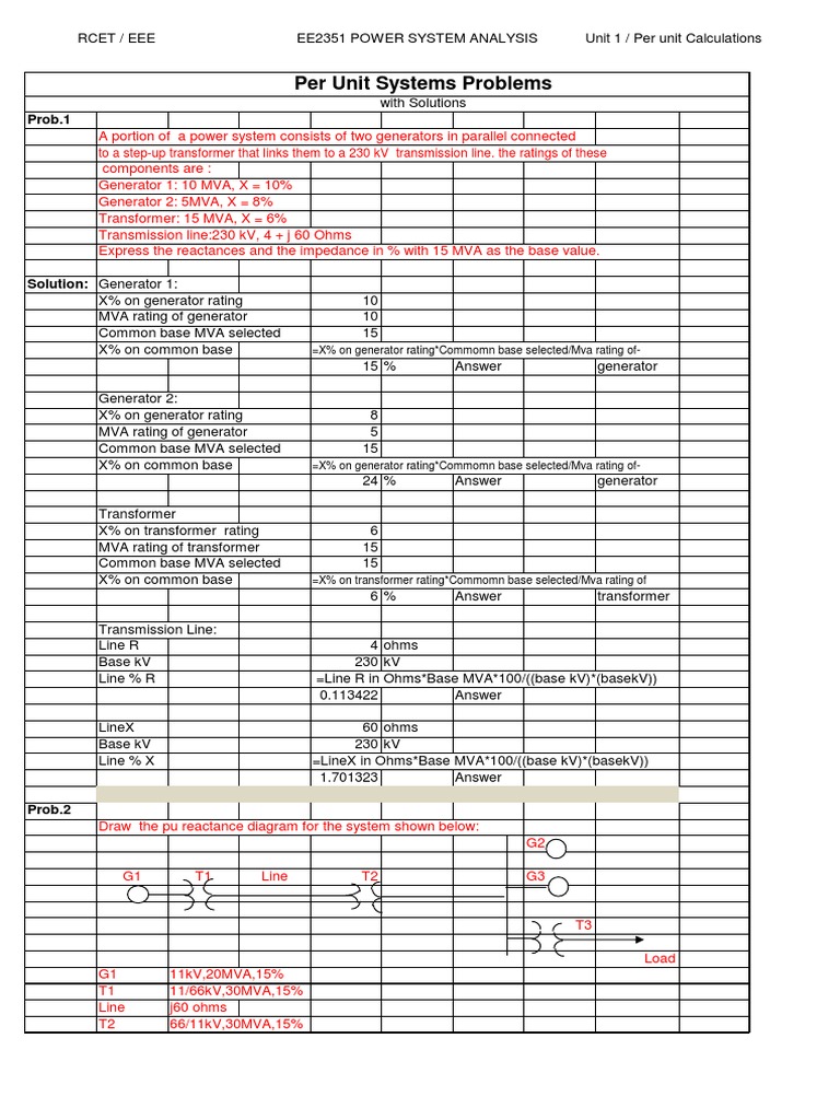 Per Unit Calculations | PDF | Transformer | Electrical Impedance