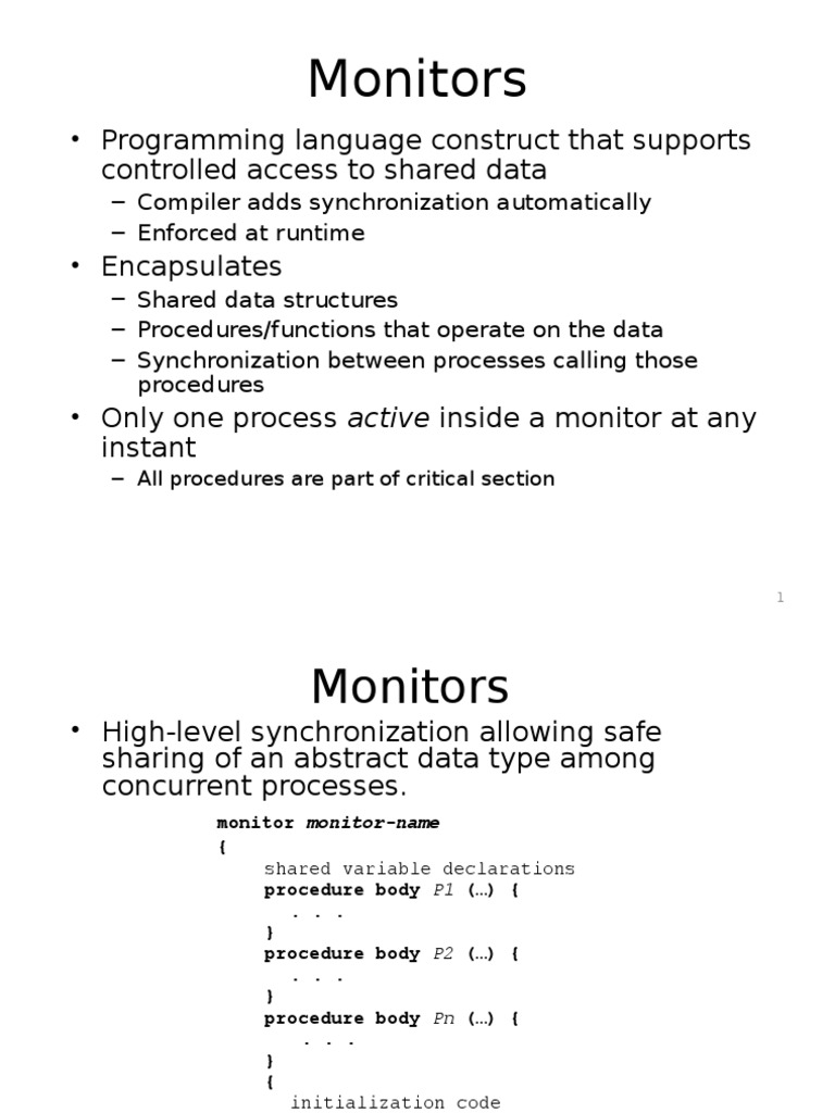 Monitors: - Programming Language Construct That Supports Controlled Access To Shared Data ...