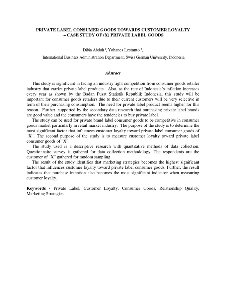 Private Label Consumer Goods Towards Customer Loyalty - Case Study of (X) Private Label Goods ...
