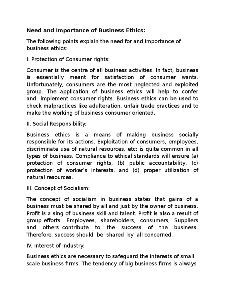 Need and Importance of Business Ethics | PDF | Business Ethics | Business