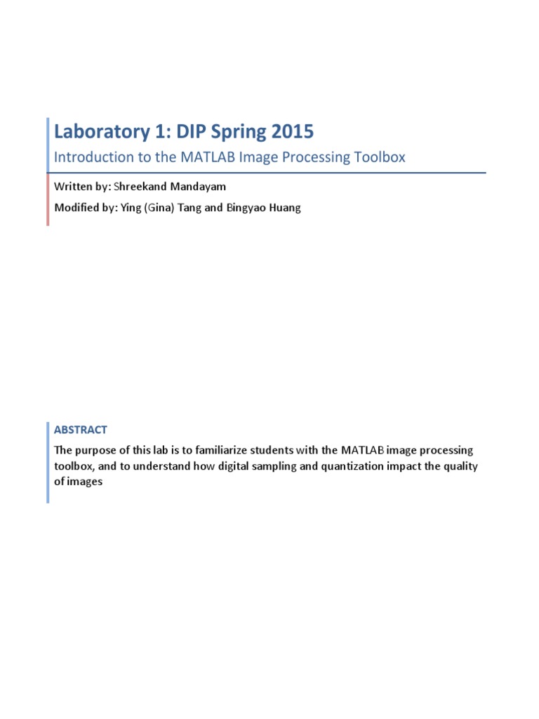 Laboratory 1: DIP Spring 2015: Introduction To The MATLAB Image Processing Toolbox | PDF ...