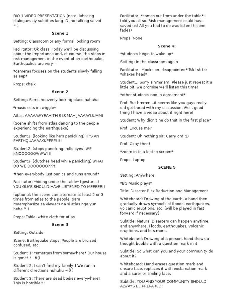 Bio Script | PDF | Emergency Evacuation | Classroom