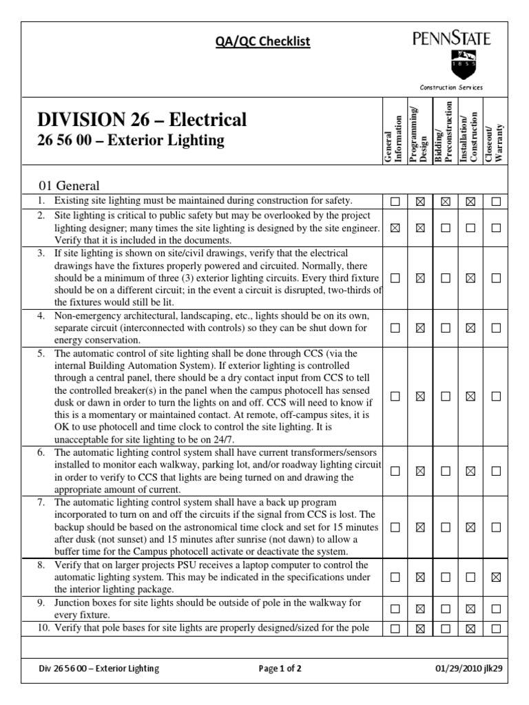 Exterior Lighting QA/QC Checklist | PDF | Lighting | Building Automation