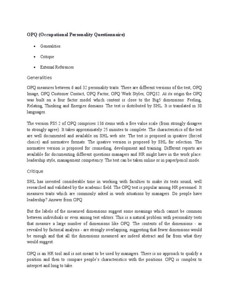 Opq | Standard Score | Test (Assessment) | Free 30-day Trial | Scribd