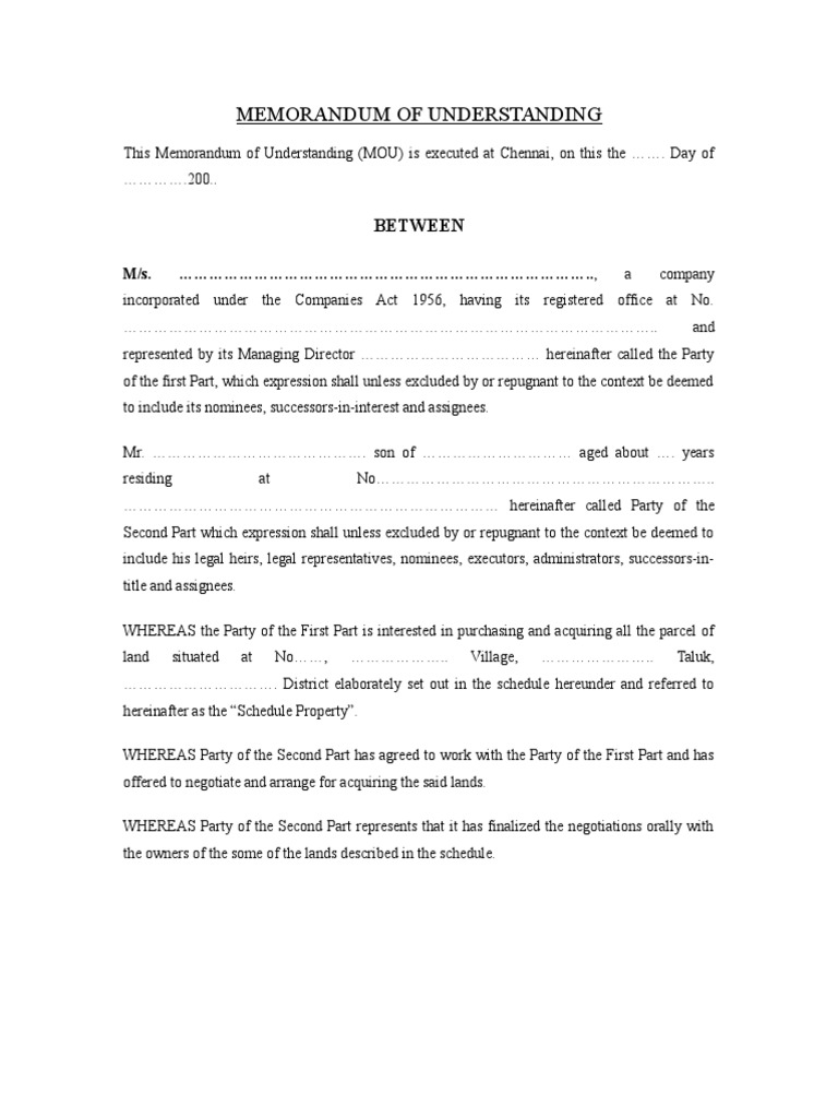 MOU Model | PDF | Property Law | Civil Law (Common Law)
