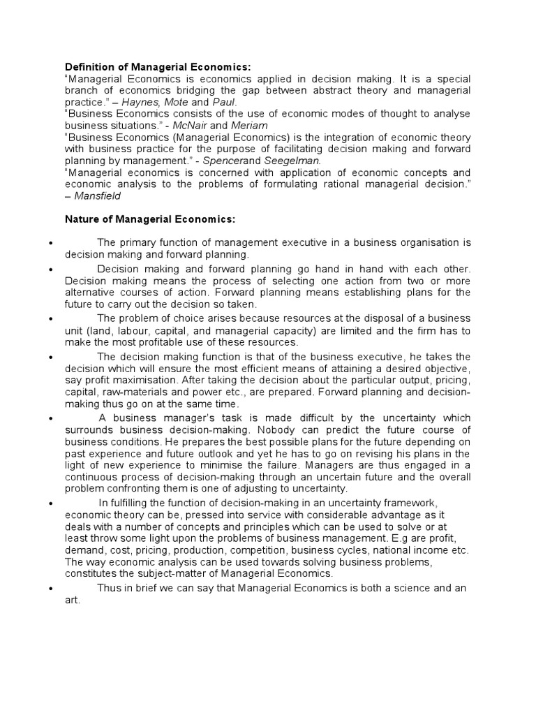 Definition of Managerial Economics | Economics | Decision Making