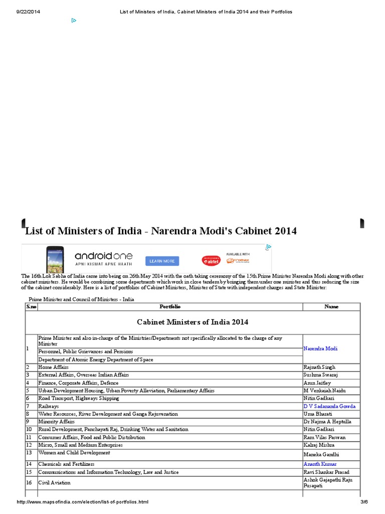 Cabinet Ministers of India 2014 List | PDF | Politics Of India ...