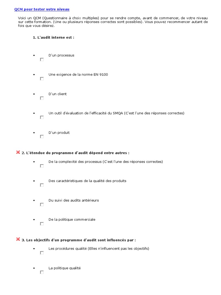 QCM Pour Tester Votre Niveau Audit | Audit | Business