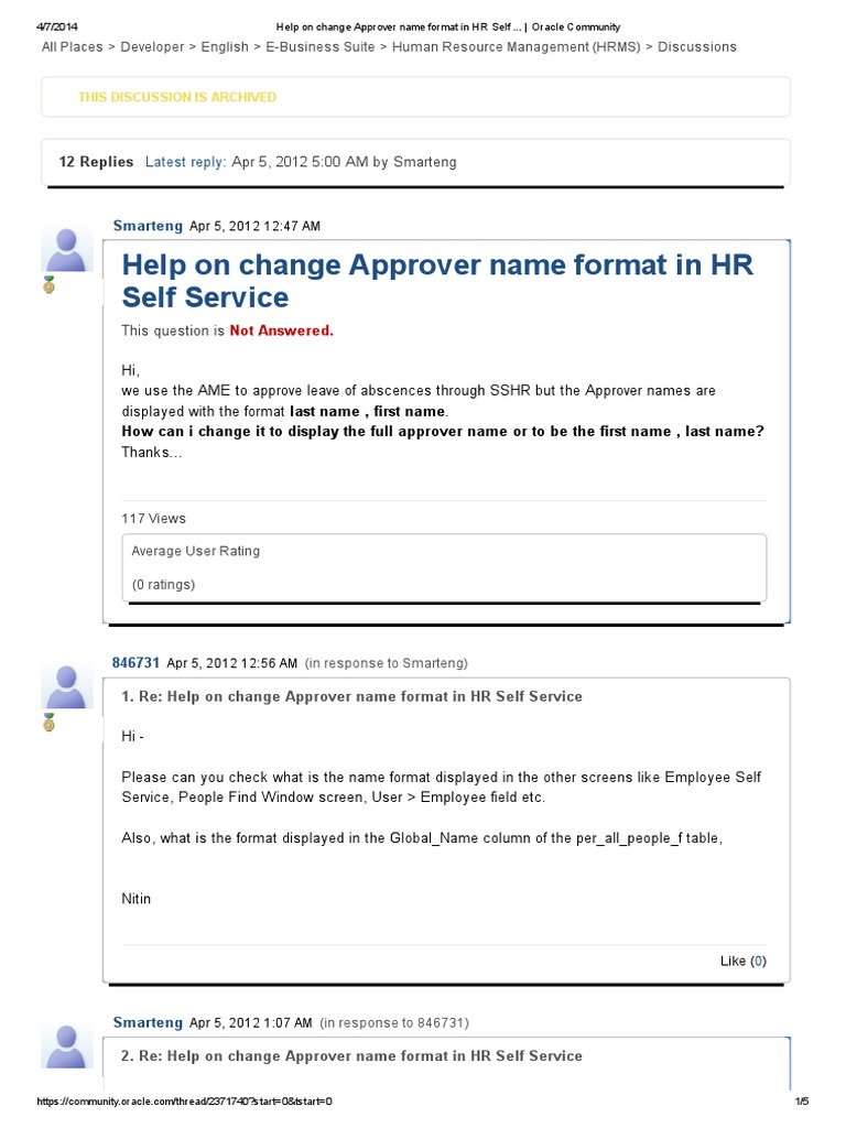Help On Change Approver Name Format in HR Self Service: Latest Reply ...