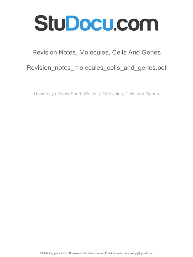 Molecules, Cells, and Genes Revision Notes | PDF | Cell Membrane ...