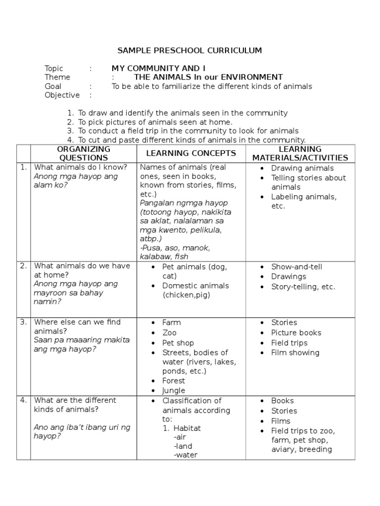 Sample Preschool Curriculum | PDF