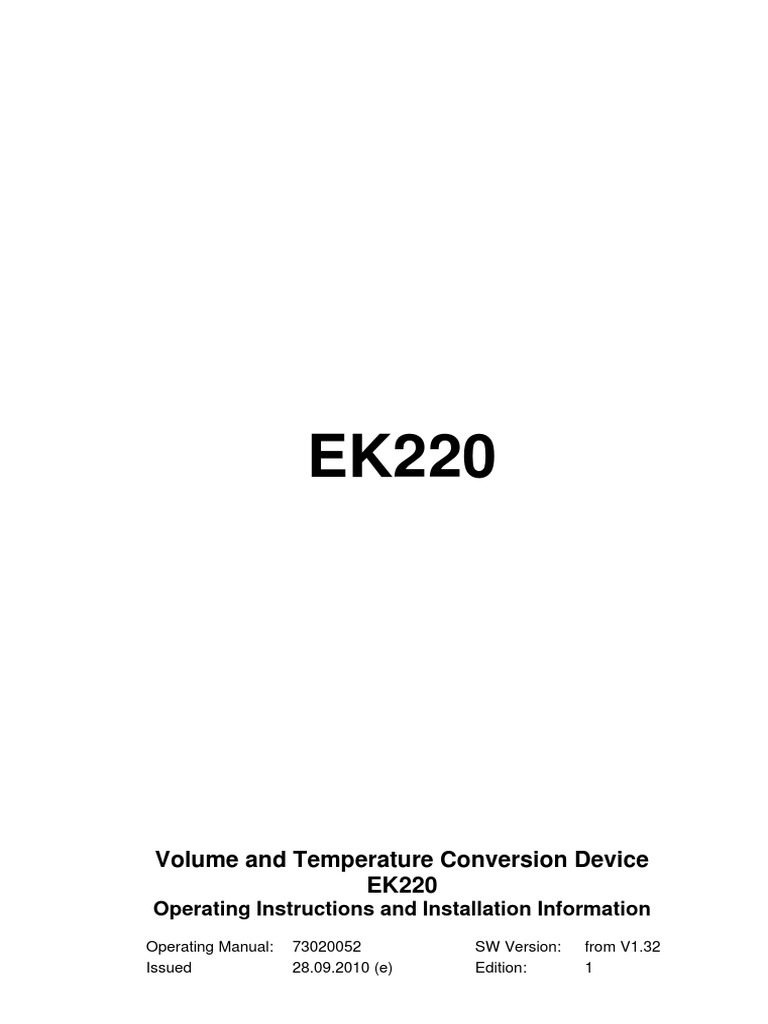 Volume and Temperature Conversion Device EK220: Operating Instructions ...