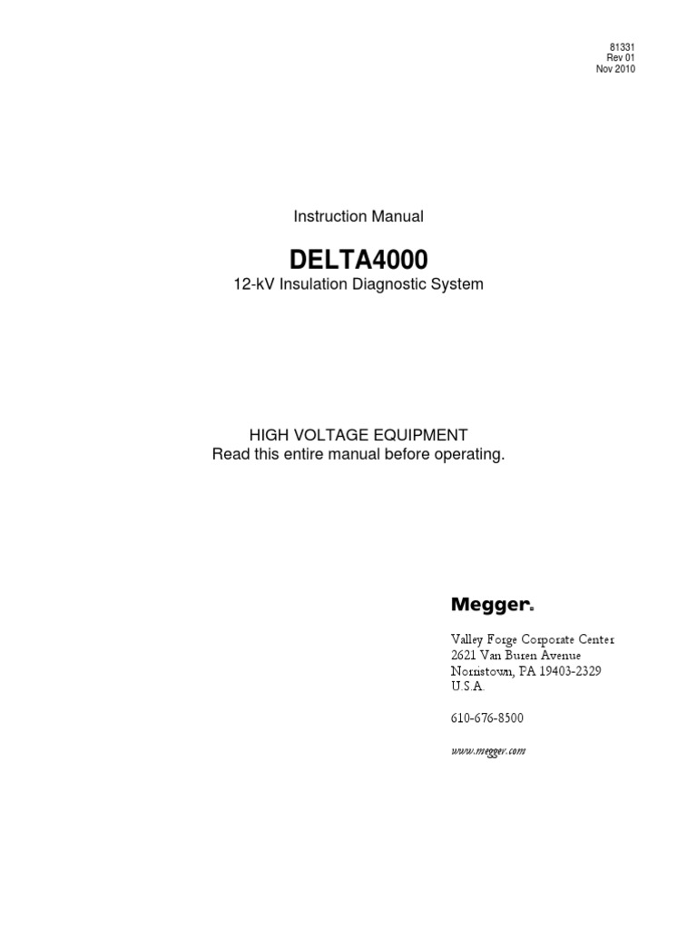 MEGGER DELTA4310 Series 12kV Insulation Diagnostic System User Manual ...