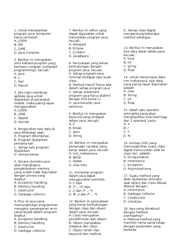 Soal Uas PBO | PDF | Metode & Bahan Ajar