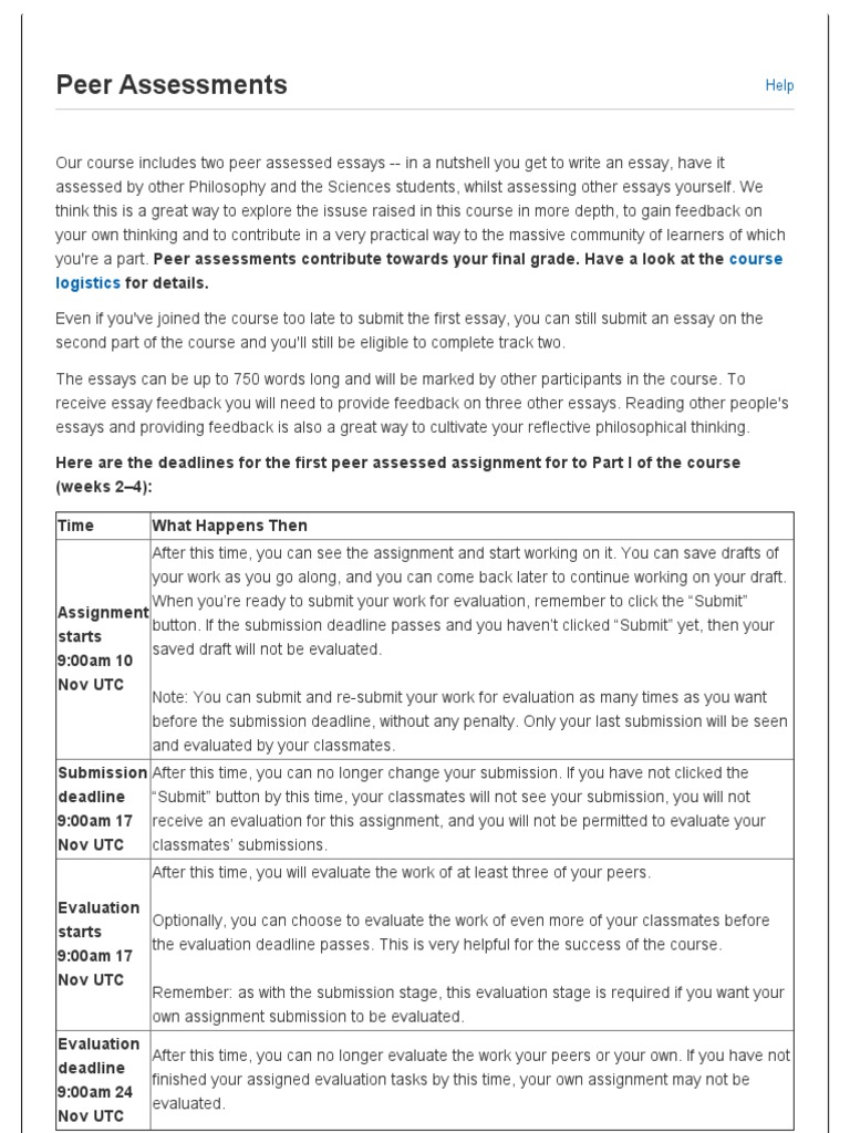 Peer Assessments: Course Logistics | PDF | Educational Assessment | Essays