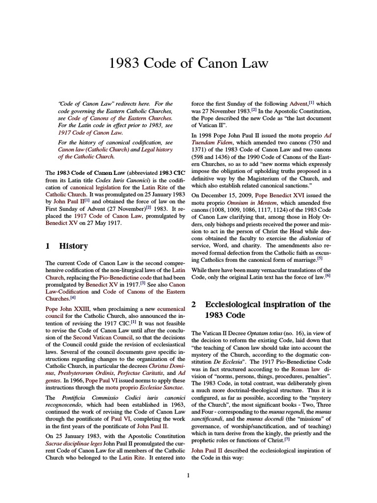 1983 Code of Canon Law | PDF | Catholic Theology And Doctrine ...