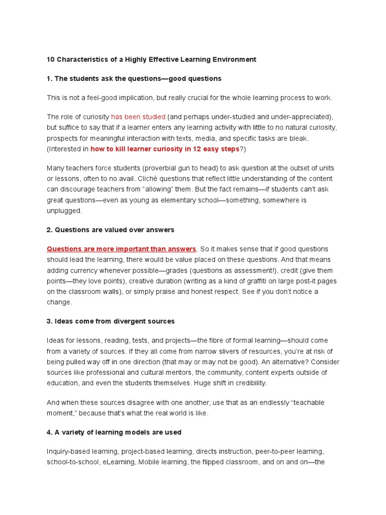 10 Characteristics Of A Highly Effective Learning Environment PDF