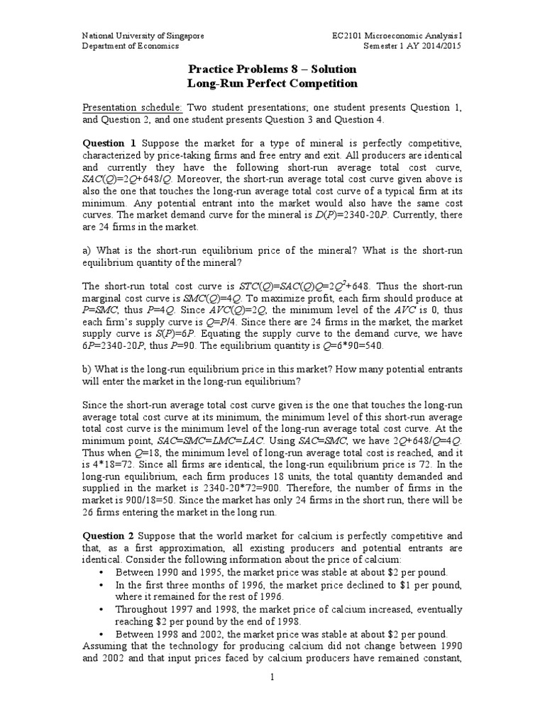 Microeconomics Practice Solutions | PDF | Long Run And Short Run ...