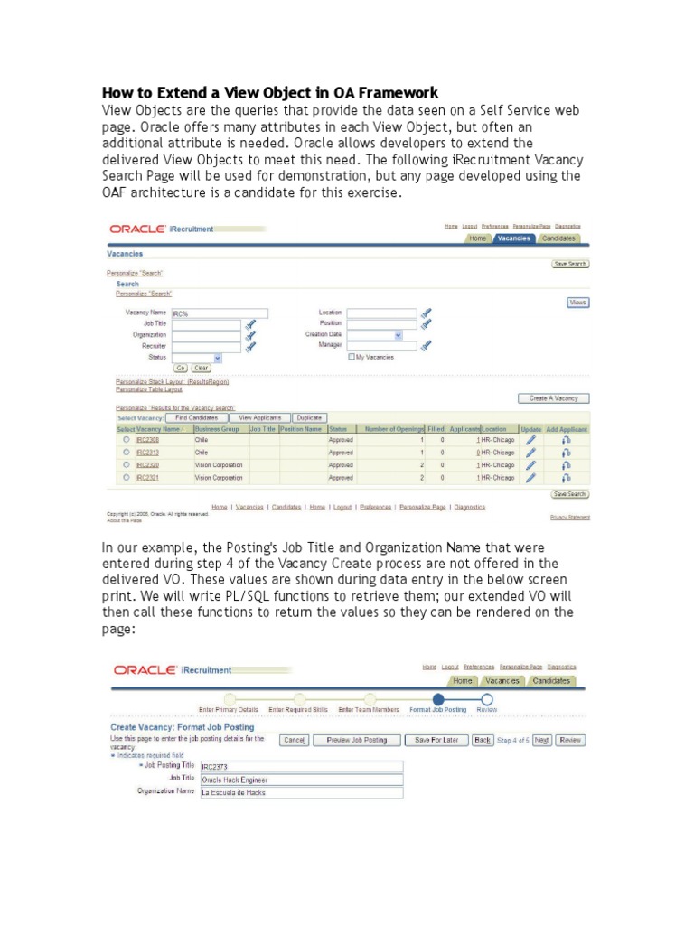 How To Extend A View Object In Oa Framework Pdf Pl Sql Java Programming Language
