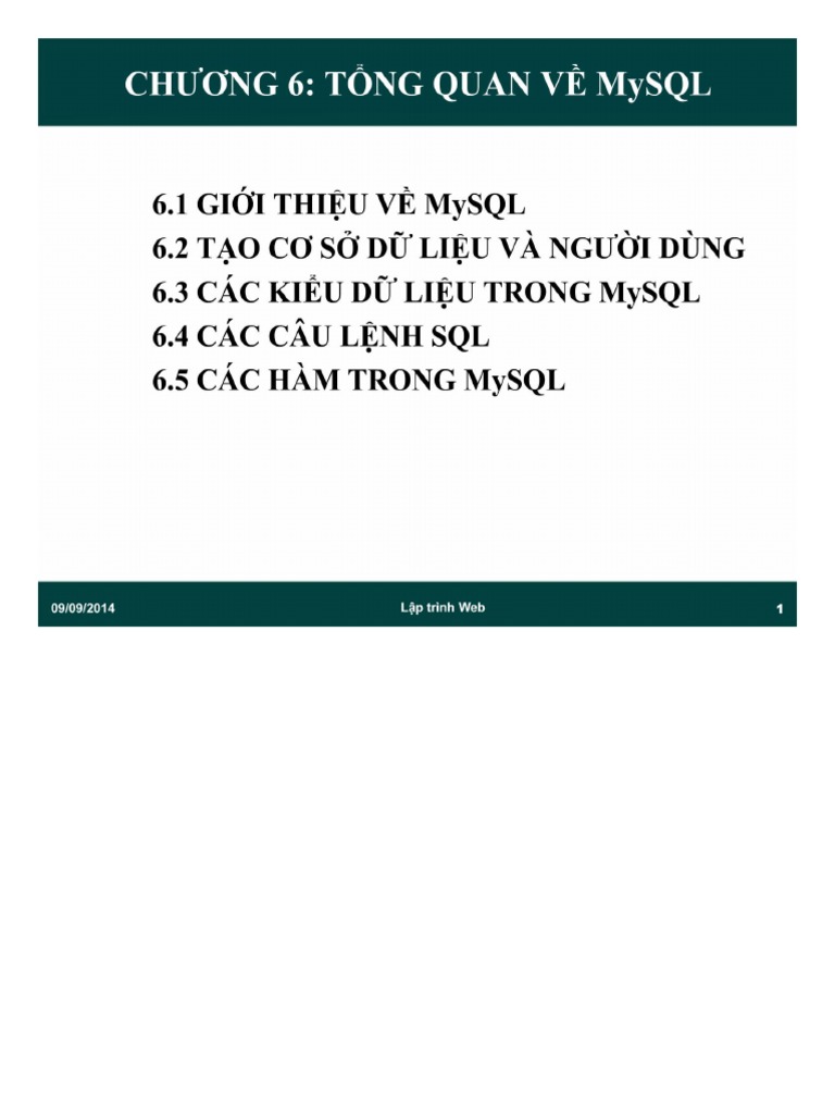 Bài Giảng Tổng Quan Về MySQL - Tài Liệu | PDF