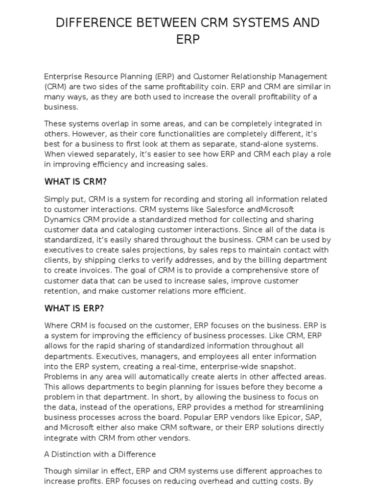 ERP vs. CRM: Key Differences Explained | PDF | Customer Relationship ...