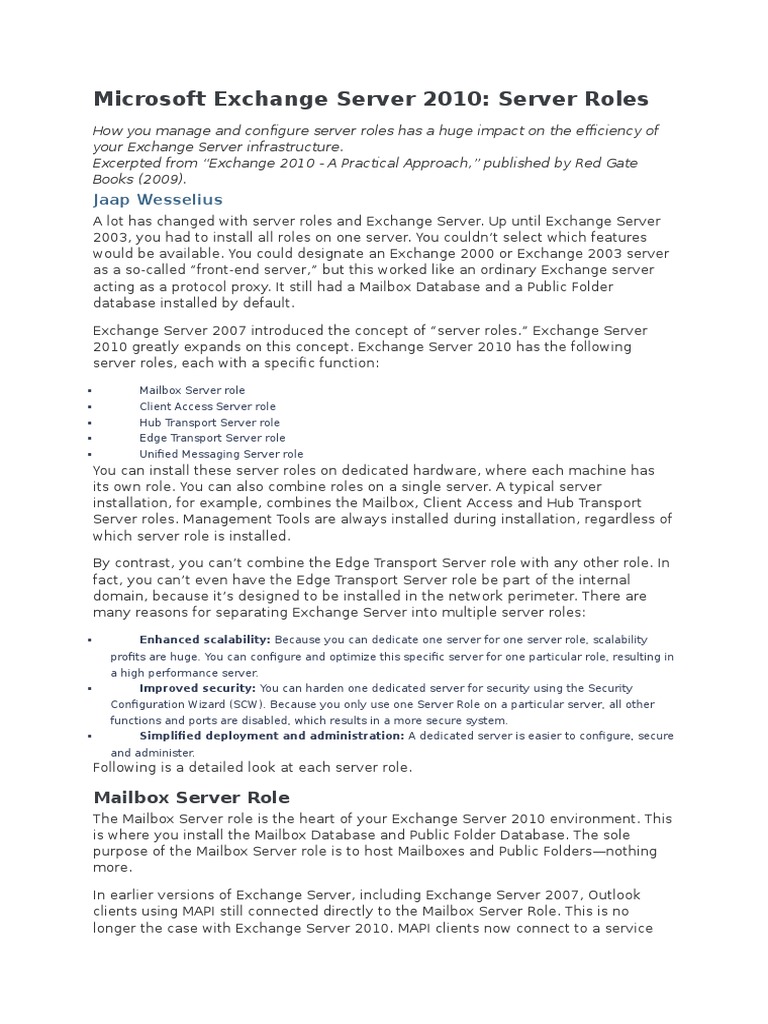 EXCH 2010 Server Roles | PDF | Microsoft Exchange Server | Email
