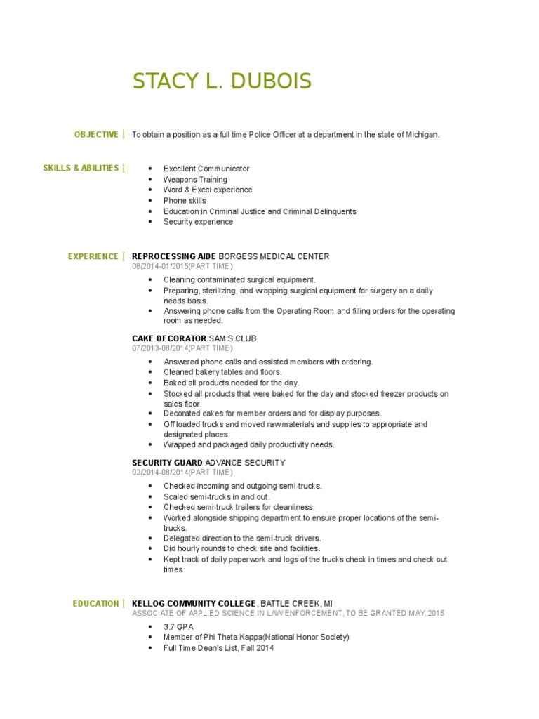 Police Officer Resume for Michigan | PDF