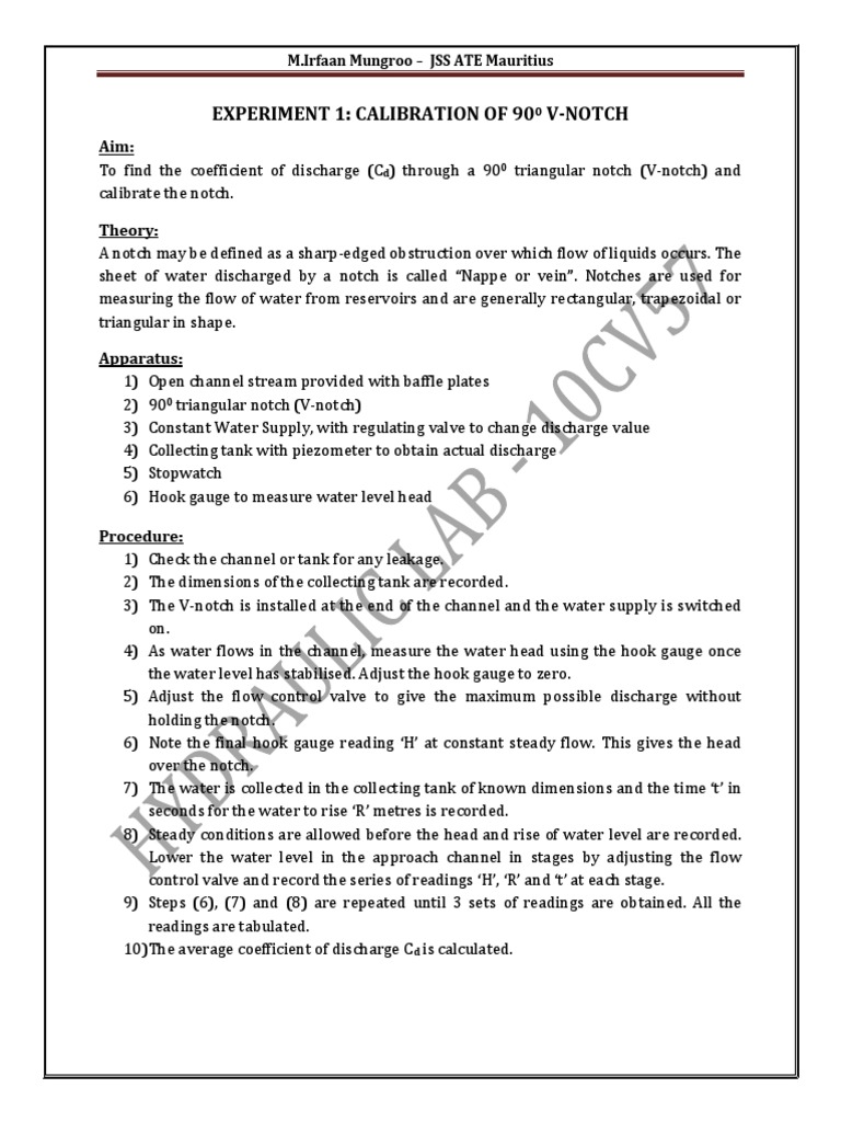 Experiment 1 - V Notch | PDF | Technology & Engineering