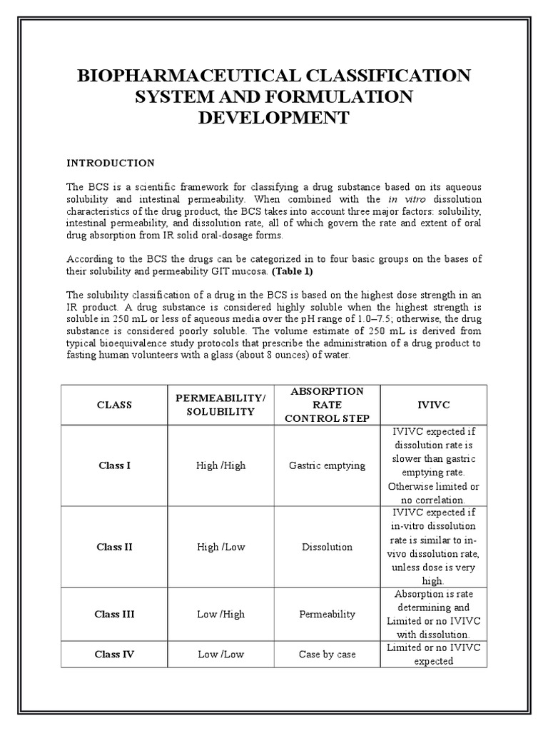 Biopharmaceutical Classification System and Formulation Development ...