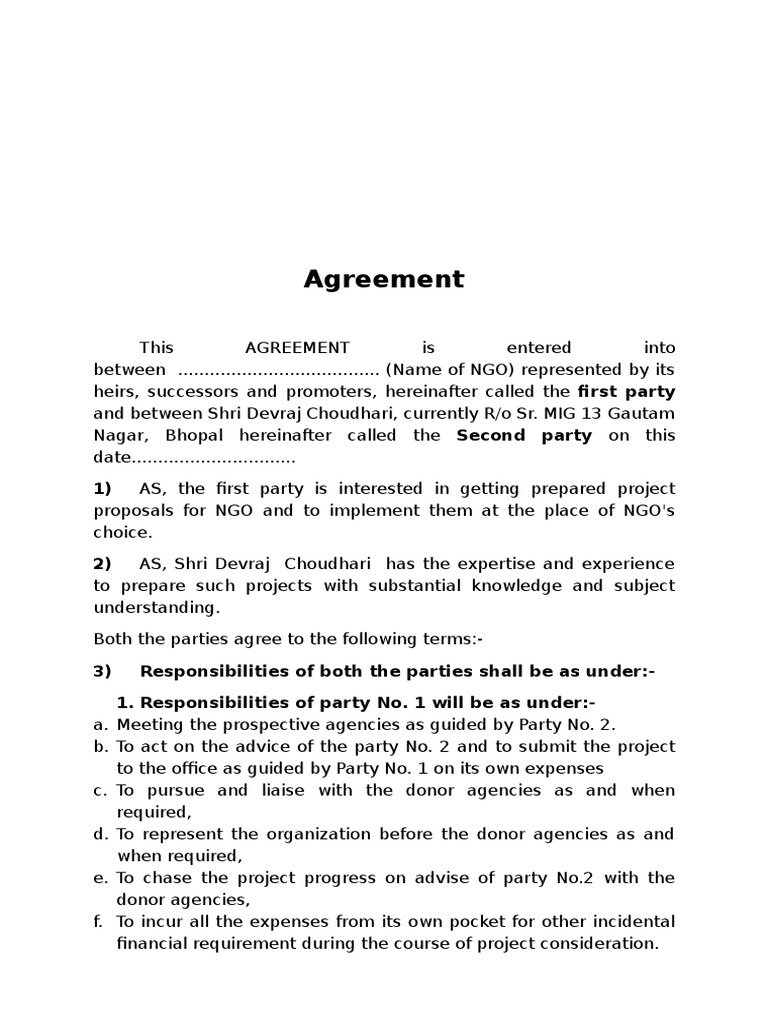 NGO Consultancy Agreement Template | PDF | Cheque | Non Governmental ...